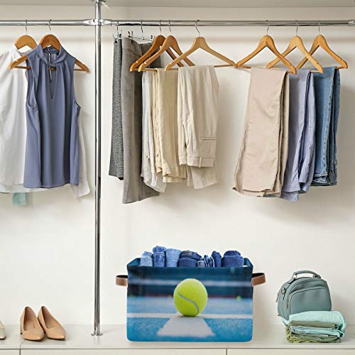 Storage Bins Sport Tennis Ball Pattern Storage Basket Collapsible Cube Rectangle with Handle Storage Box for Shelves Home Office Closet 1 Pack