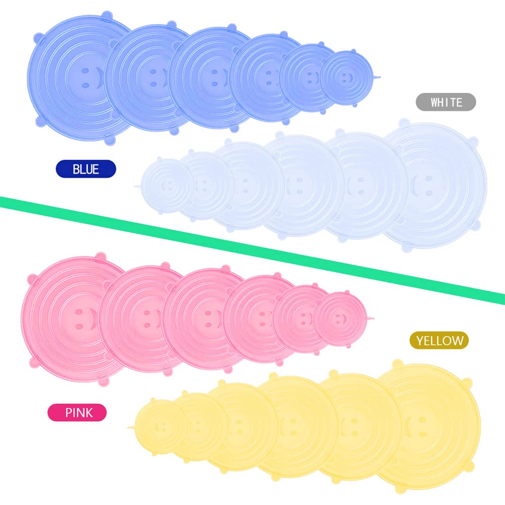 12 pcs Silicone Stretch lids set, 6 Sizes, Reusable Food Storage Covers ,Silicone Bowl Covers,Flexible to Fit All Shape of Containers, Food Cover to Keep Food Fresh (blue,white)