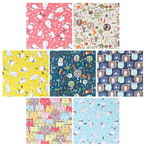 Healifty Quilting Fabric 7Pcs Cotton Fabric Bundle Animal Quilting Sewing Fabric Patchwork Cloths Sheets for DIY Craft Scrapbooking Mouth Cover Purse Bag 25x25cm Embroidery Fabric