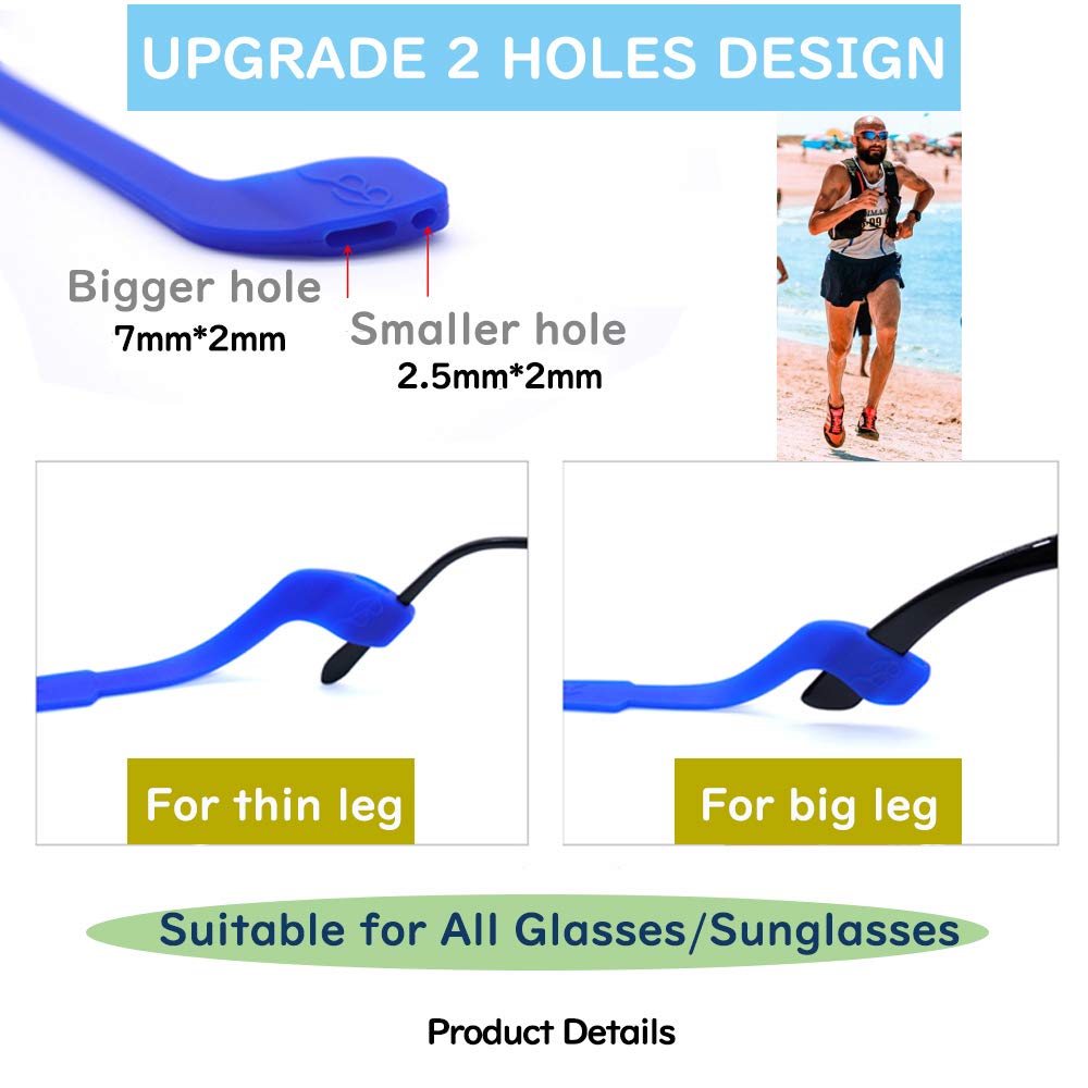 Glasses Strap Anti-Slip Silicone Eyeglass Strap Eyewear Retainers Sports Elastic Soft Sunglass Cord Holder for Men Women 2PCS(Black /Blue)