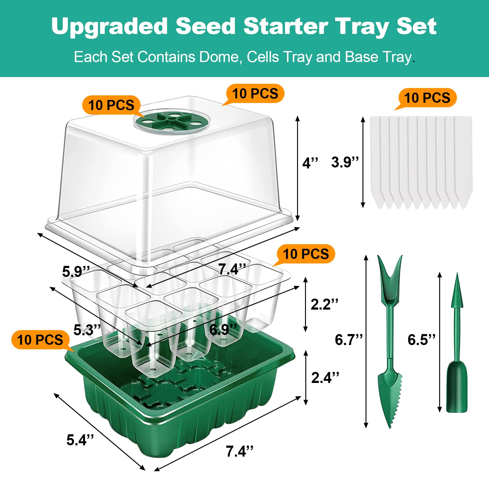 10 Packs Seed Starter Tray 120 Cell Seed Starter Kit Plant Starter Growing Trays with Humidity Adjustable Dome and Base Reusable Mini Greenhouse Plant Germination Tray for Indoors Seeds Sprout Growing
