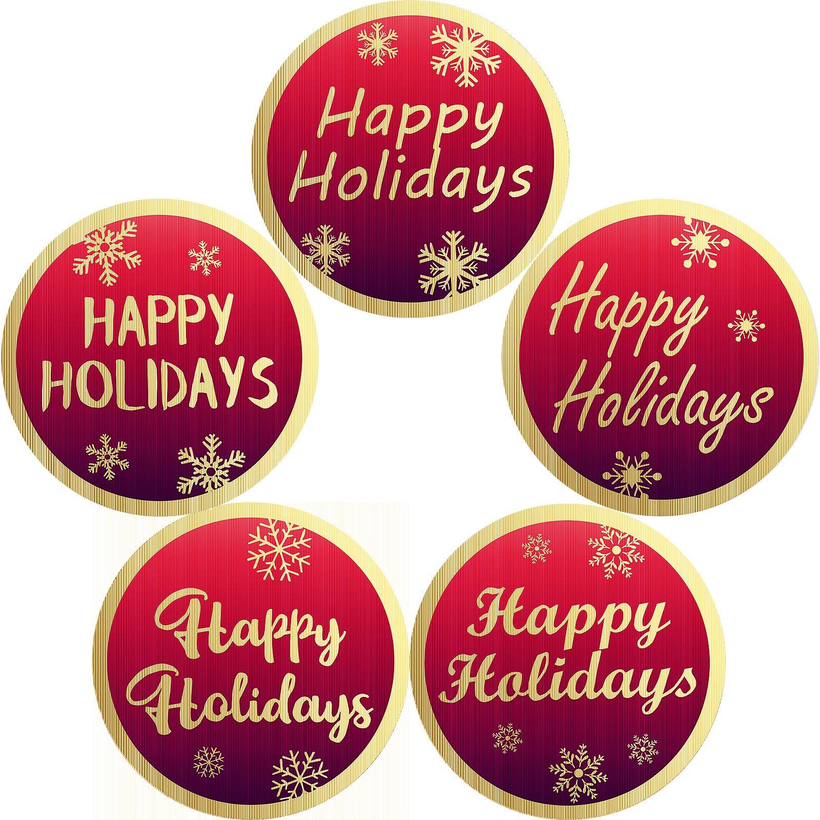 500 Pieces Happy Holidays Stickers Gold Foil Stamping Sticker 2 Inch Large Round Holiday Stickers for Christmas Holiday Cards Envelopes Boxes, 5 Styles