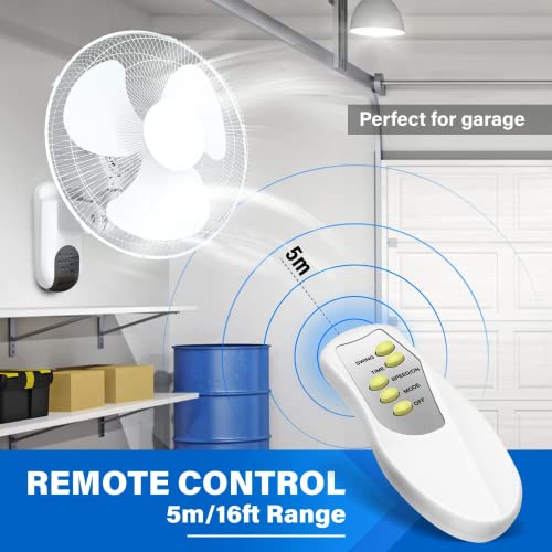 HealSmart 16-Inch Digital Wall Mount Oscillating Fan w/Remote,White,1 Pack