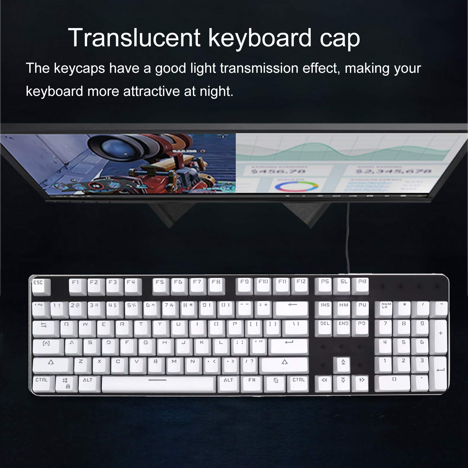 Trusway Keycaps 104Pcs Dual Colors Backlight Keycaps Accessory ABS Universal OEM Keycaps Replacement Kit for Keyboards Key Caps for Girls, Boys Gaming White