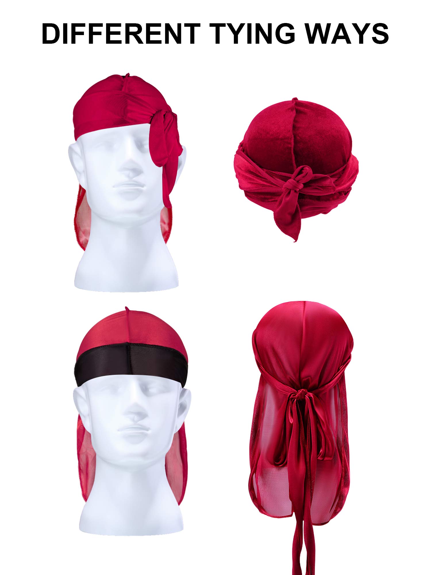 8 Pieces Satin Baby Durags Kids Satin Durag Caps Headwraps with Long Tail and Wide Straps for 360 Waves (Dark Color)
