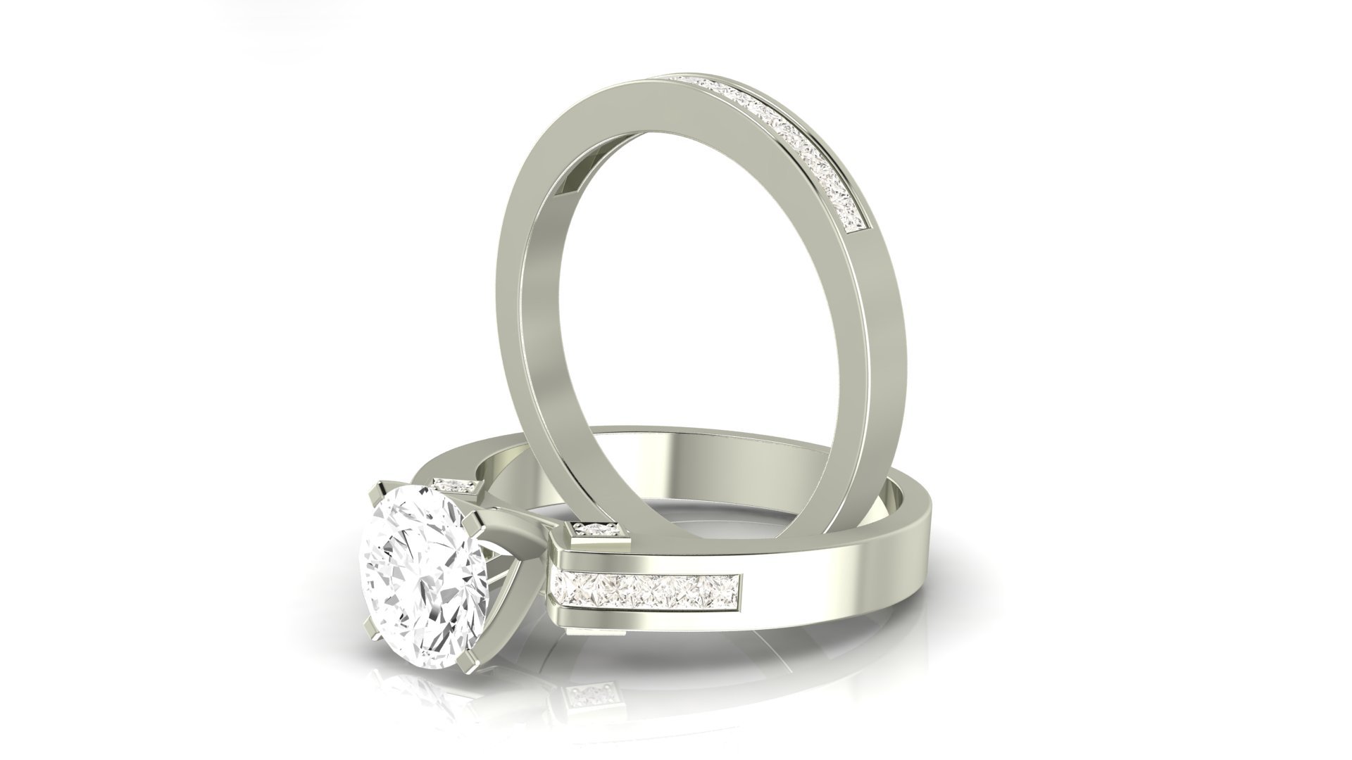 1.28 Carat GIA Certified Oval Cut 14k White Gold Channel Set Princess Cut Bridal Set Diamond Engagement Ring Wedding Band with a 0.5 Ct D-E VVS1-VVS2 Center
