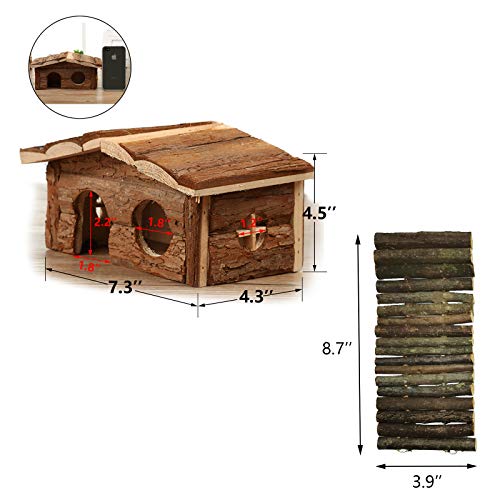 Hamiledyi Hamster Hideout Wooden House,Natural Wood Rat Hut Hamster Bridge for Dwarf Hamster Mouse Playing Hiding