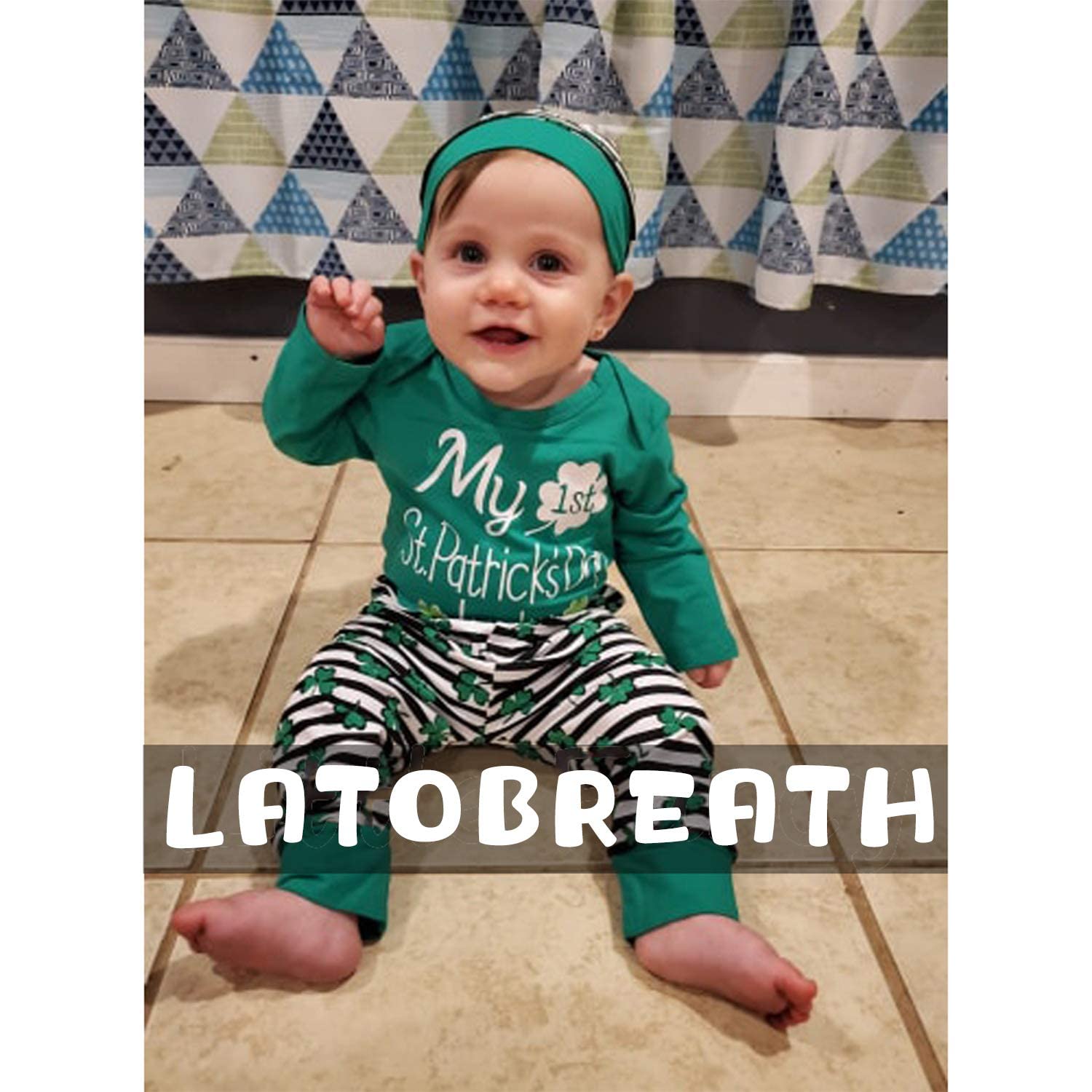 My First St Patrick's Day Lucky Clover Outift Set Baby Boys Girls Stripe Pant Set with Hat (Green, 0-3 Months)