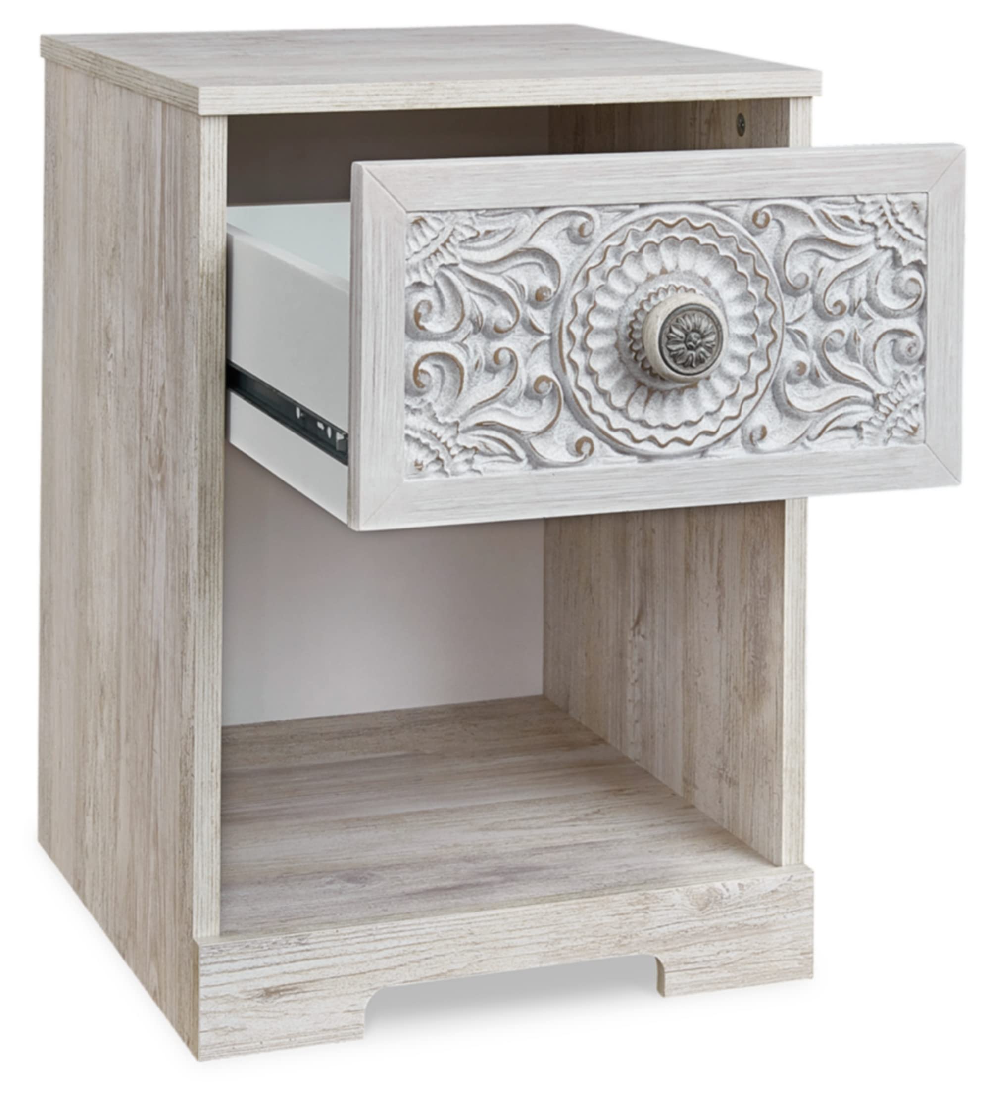 Signature Design by Ashley Paxberry Bohemian 1 Drawer Nightstand with Open Cubby, 22.09" Tall, White
