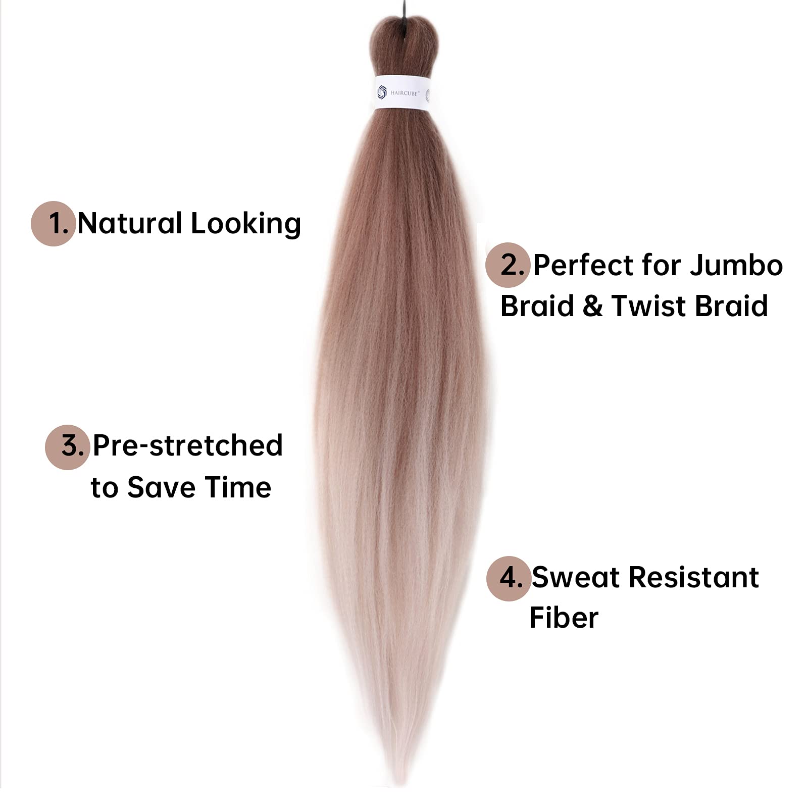 Pre-Stretched Braiding Hair Extensions 26 Inch 6 packs Ombre Braiding Hair Hot Water Setting Professional Soft Yaki Synthetic Crochet Braids(Ombre Brown)