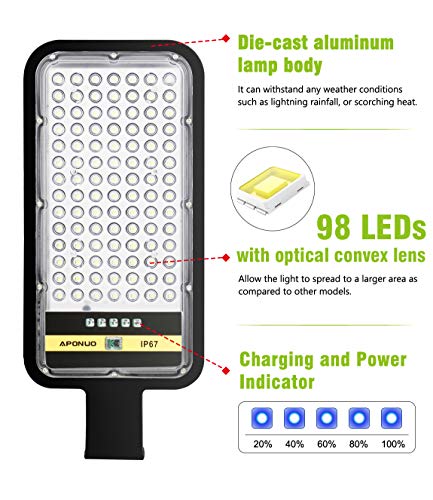 APONUO Solar Street Lights Outdoor,100W Solar Street Light Outdoor Dusk to Dawn Lamp 98 LEDs 7000K Motion Sensor Light with Remote Control Pole Security Led Flood Light for Yard, Garden, Patio