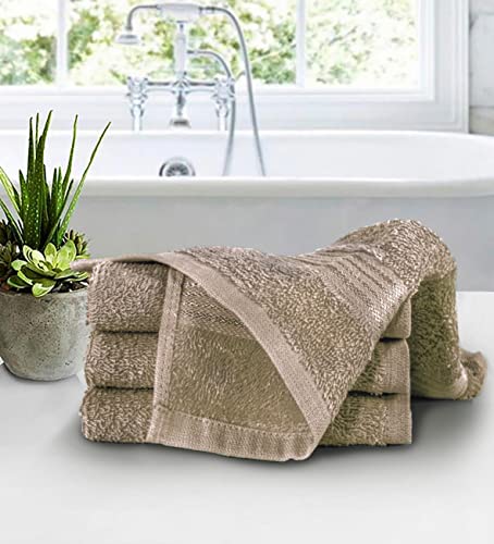 Belizzi Home Ultra Soft Cotton Washcloths, Contains 24 Piece Face Cloths 12x12 inch, Ideal for Everyday use Face Towels, Compact & Lightweight Multi Purpose Washcloths - Tan