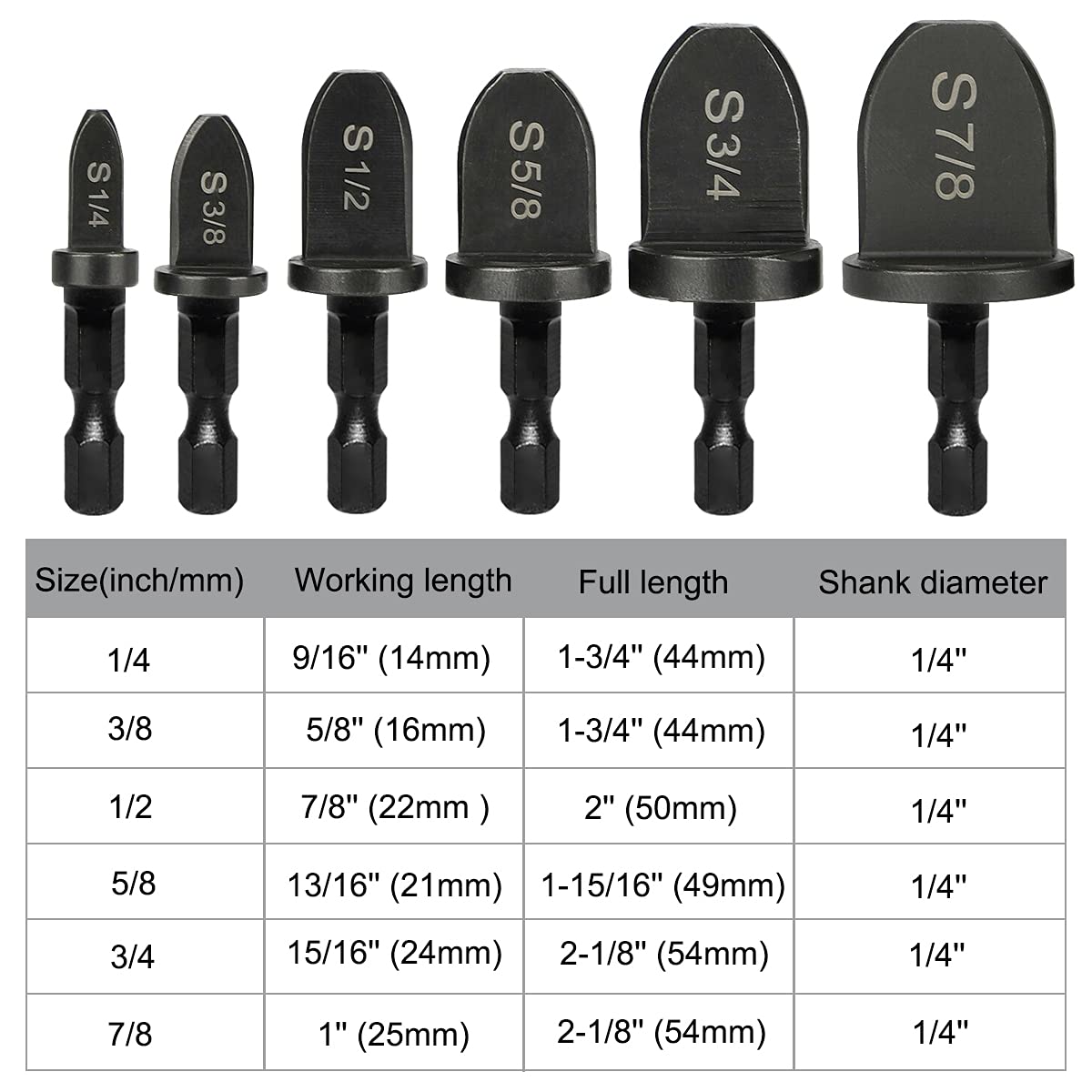 Saipe 6pcs 1/4 Inch Hex Shank Swaging Tool Drill Bit Set Copper Pipe Flaring Tool Air Conditioner Copper Pipe Swaging Flaring Drill Bits Tube Expander (1/4'', 3/8'', 1/2'', 5/8'', 3/4'', 7/8'')