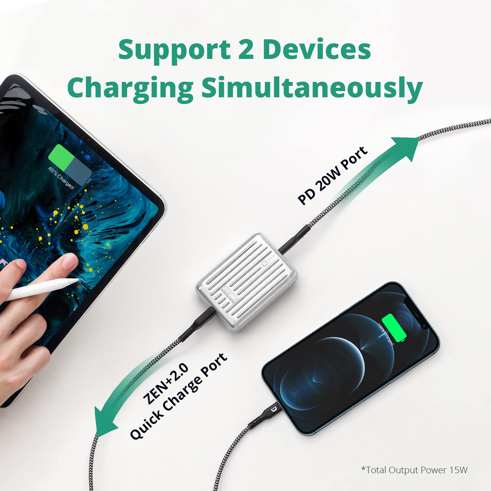 Zendure Portable Charger, 10,000mAh Power Bank 10K Mini Battery Pack PD 20W Power Delivery Quick Charge 3.0 USB C External Battery for iPhone 15 14 13 12 X Samsung S22 S21 Google iPad etc