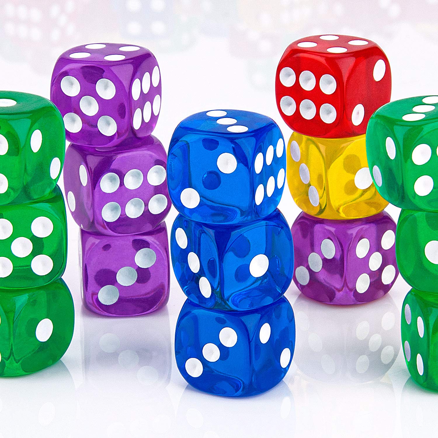 150 Pieces 6-Sided Games Dice Set 5 Translucent Colors 14mm Dice for Board Games, Activity, Casino Theme, Teaching Math Games, Party Favors and More