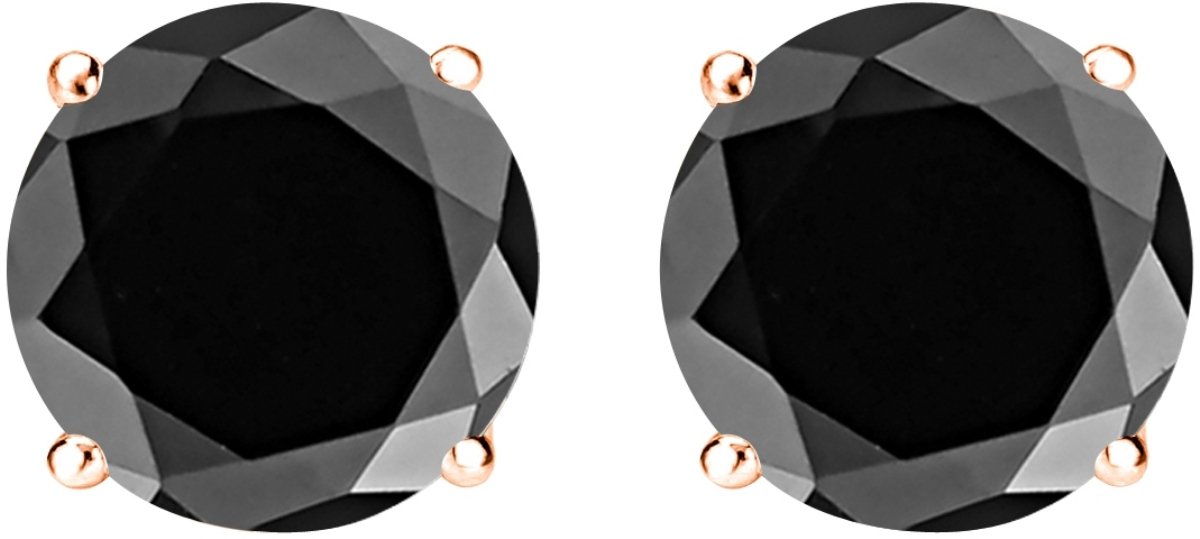 1/2 0.5 Carat Total Weight Black Diamond Solitaire Stud Earrings Pair 14K Rose Gold Popular Premium Collection Push Back