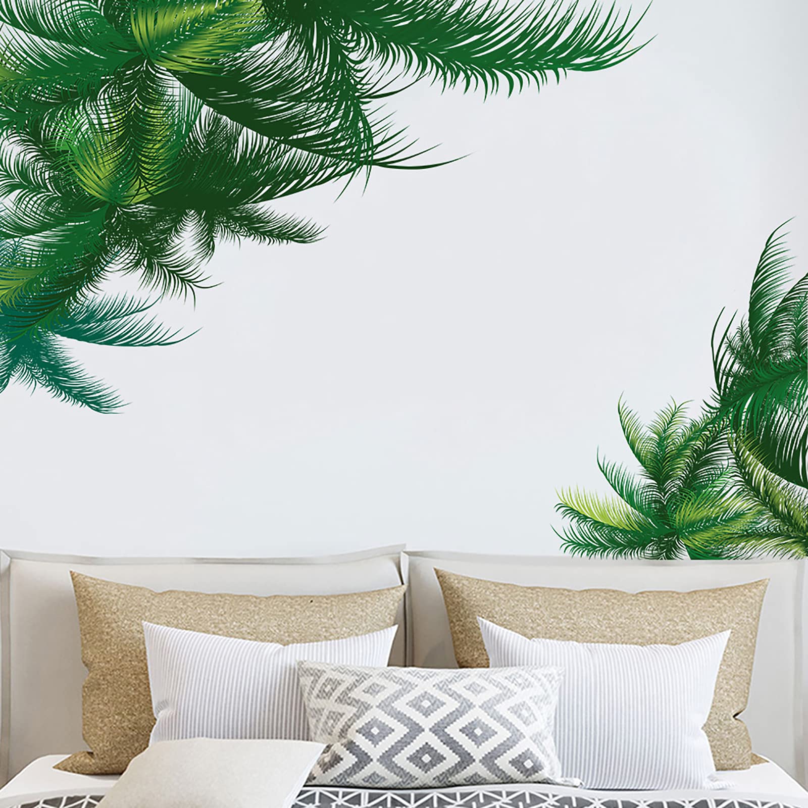 Generic Tropical Leaves Wall Decals Removable Green Palms Tree Plant Wall Stickers for Living Room Kids Room Bedroom Playroom Decor