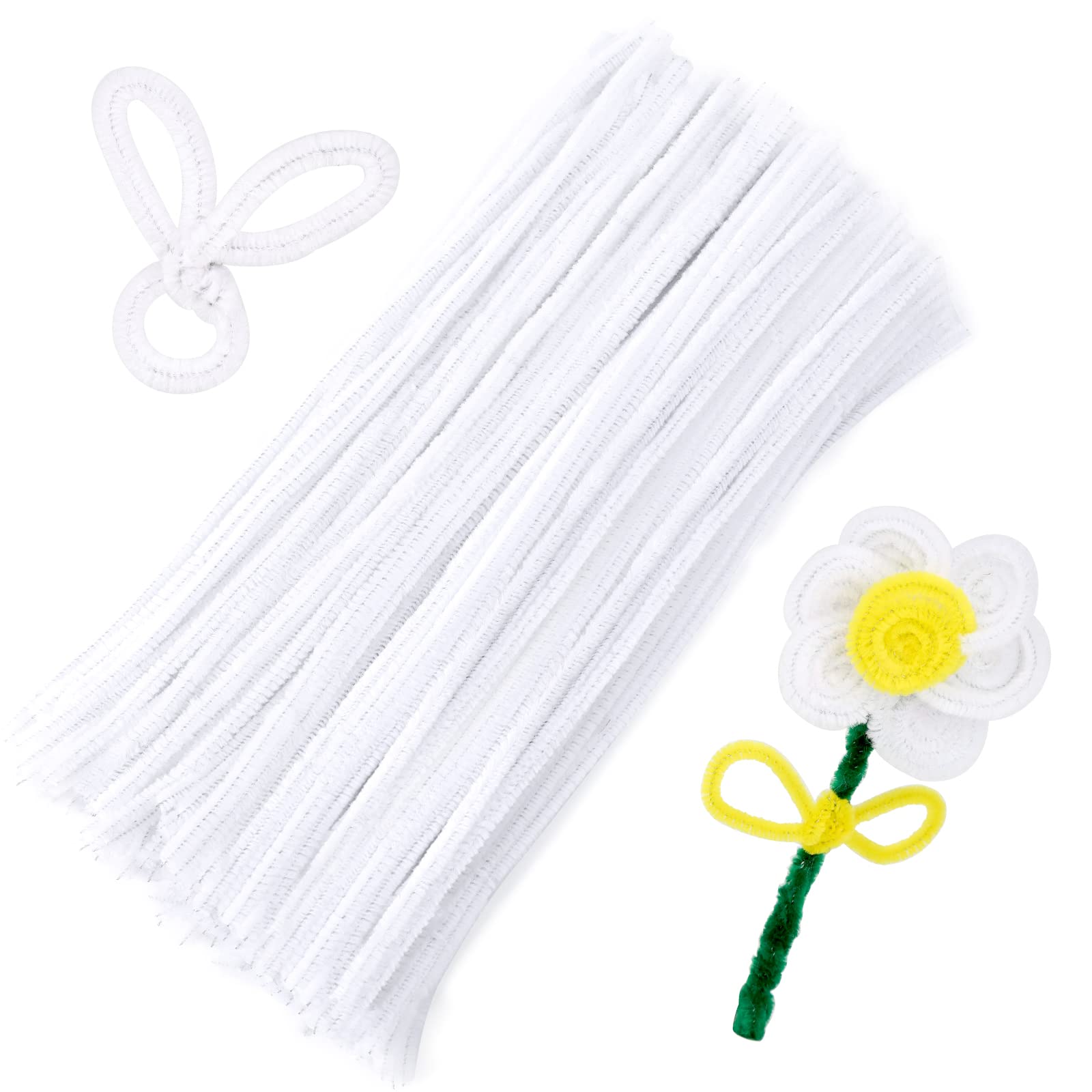 150 Pieces White Pipe Cleaners, Pipe Cleaners Chenille Stem, Craft Pipe Cleaners, Art Pipe Cleaners, Pipe Cleaners Bulk for Creative Home Arts and Crafts Project Decoration Supplies