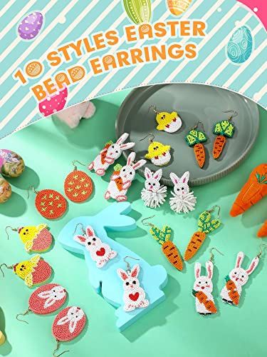 10 Pairs Easter Beaded Earrings for Women Bohemian Statement Handmade Beaded Drop Earrings Bunny Bead Dangle Earrings (Cute Style)