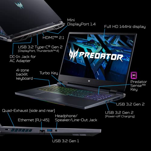 Acer Predator Helios 300 Gaming Laptop | 12th Gen Intel i7-12700H | GeForce RTX 3060 GPU | 17.3" Full HD 144Hz 3ms IPS Display | 16GB DDR5 | 512GB Gen 4 SSD | Killer Wi-Fi 6E | PH317-56-70XJ