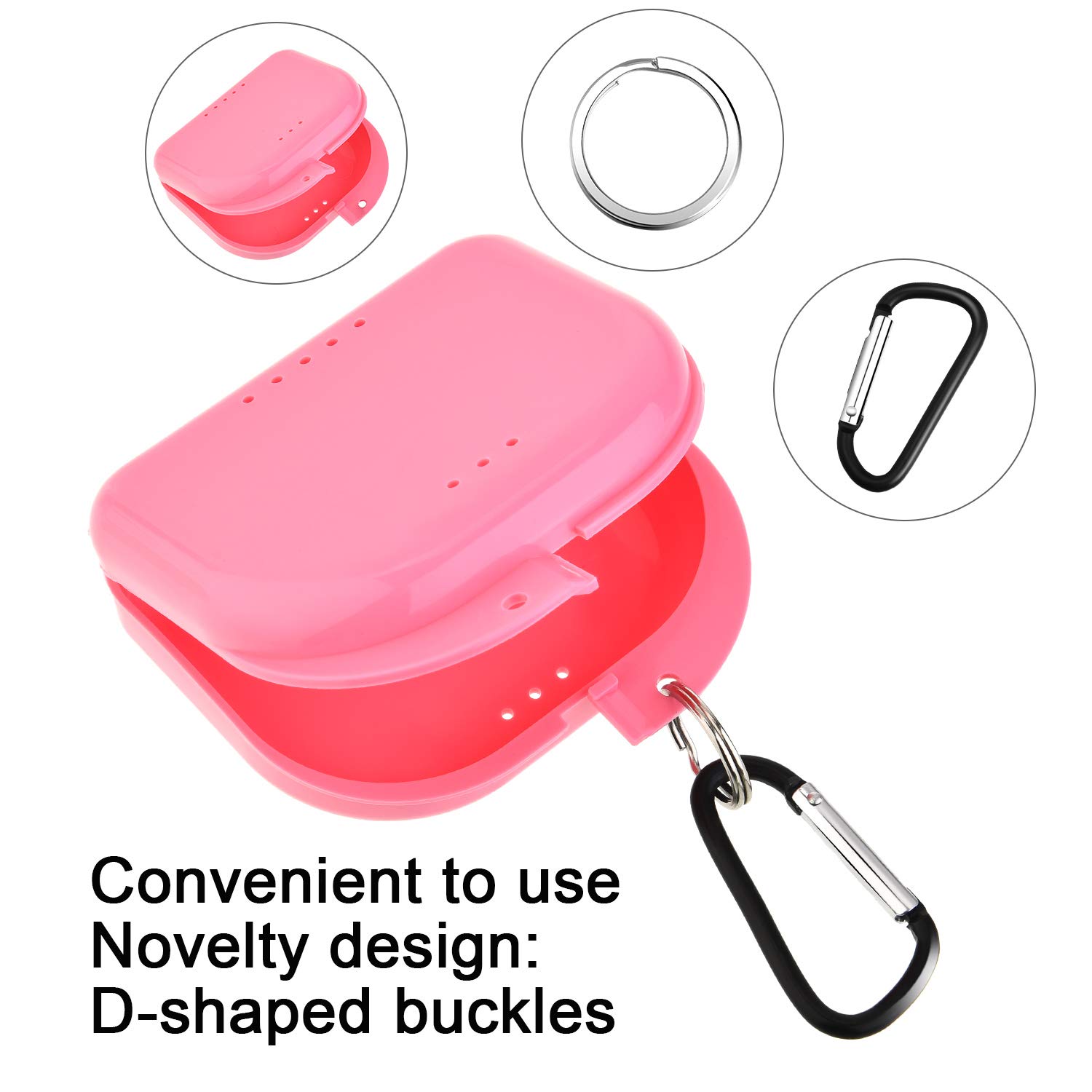 6 Pieces Retainer Cases Mouth Guard Container Case Multicolor Orthodontic Denture Storage Boxes with D-Shaped Buckles and Keychain Rings