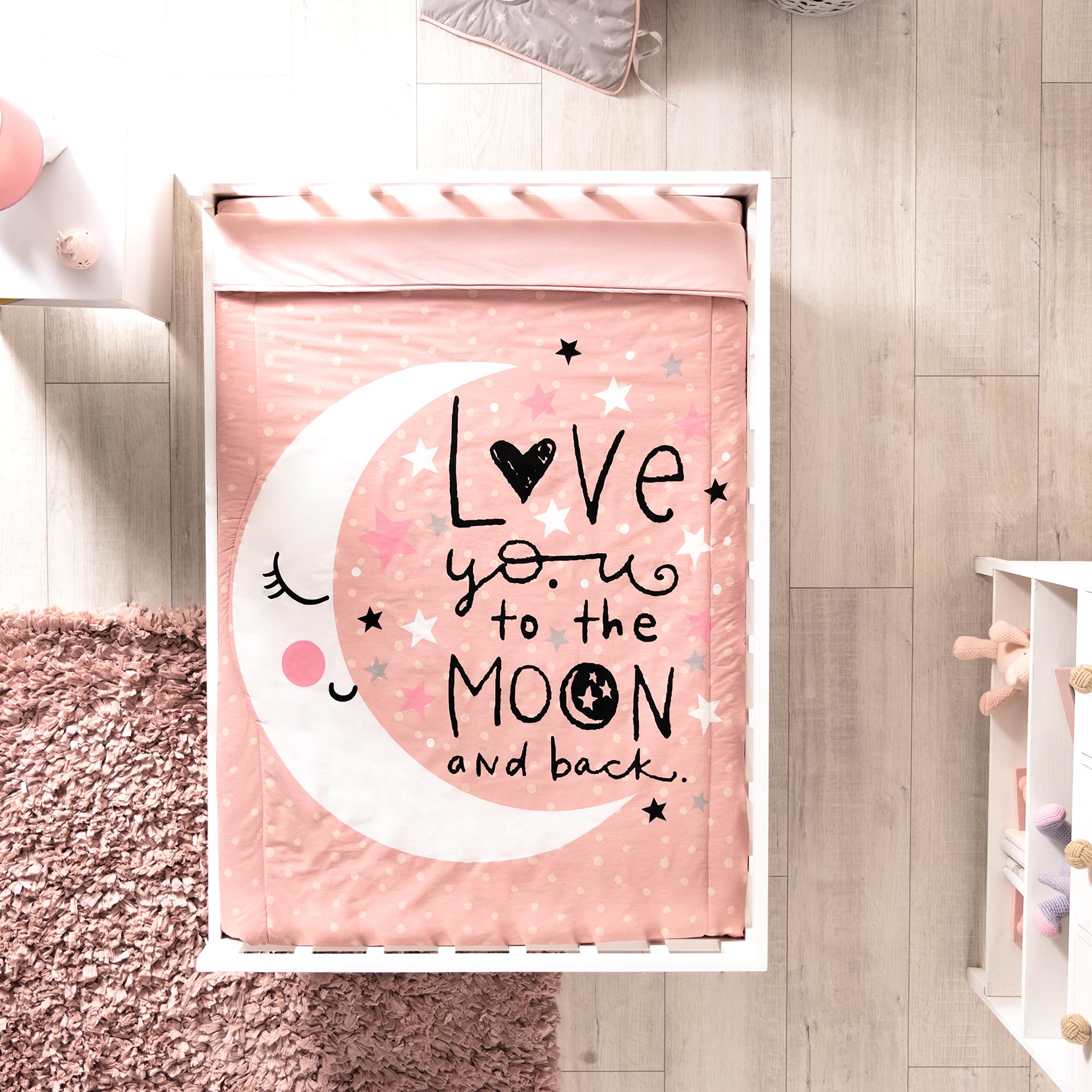 DreamPartyWorld Baby Girl Bedding Set Moon Pink Nursery for Baby Shower Material: 100Percent Cotton 4 Pieces