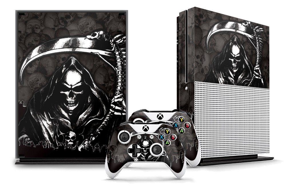 247 Skins Graphics kit Sticker Decal Compatible with Xbox One S and Wireless Controllers - Reaper Black