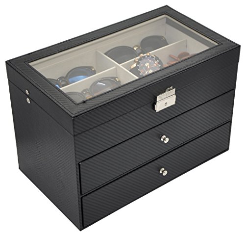 ADTL 3 Layer 18 Slots Eyeglass Sunglass Storage Box Display Glasses Textured Pattern