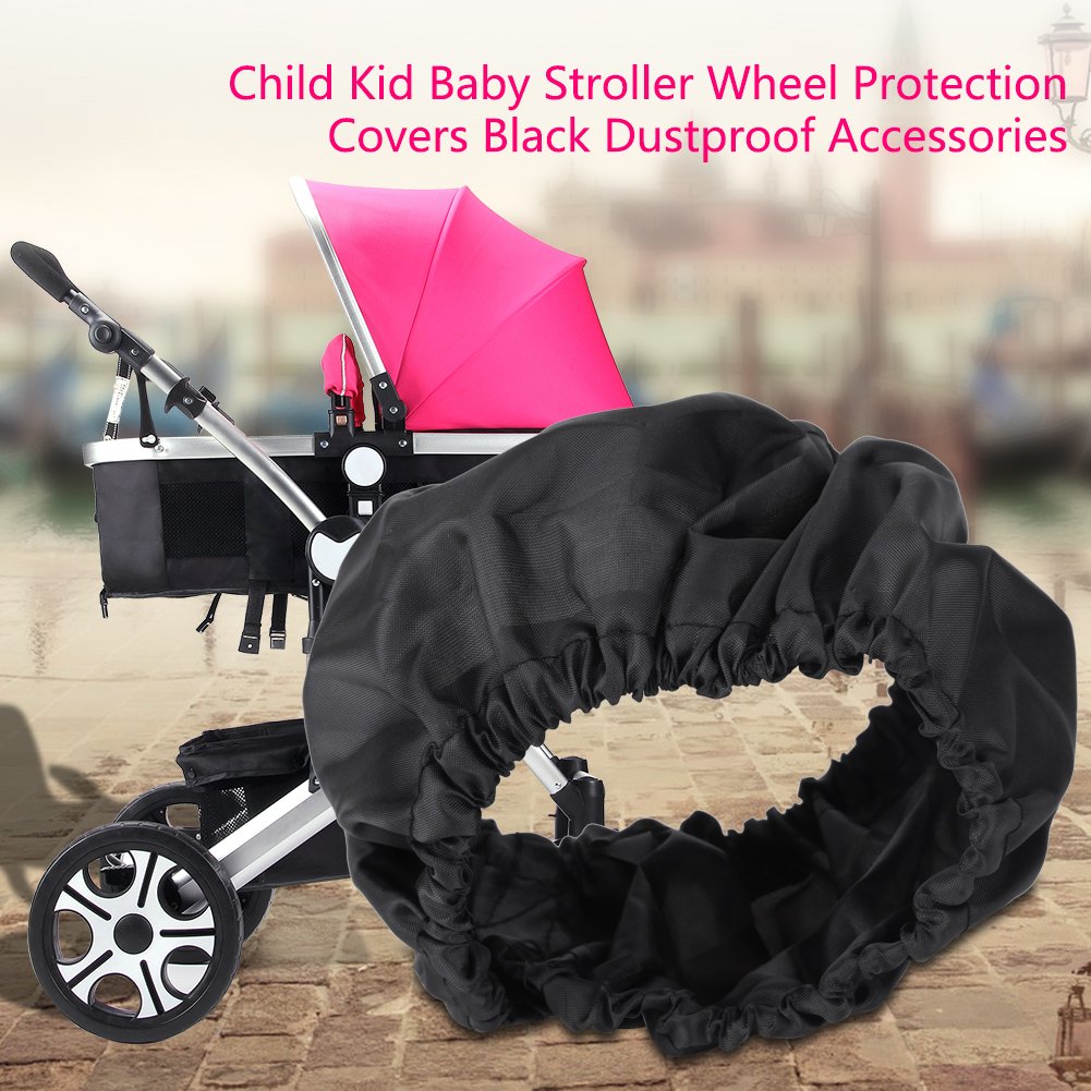 4Pcs Baby Stroller Wheel, Wheelchair Tire Protector Black Child Kid Baby Stroller Wheel (S)