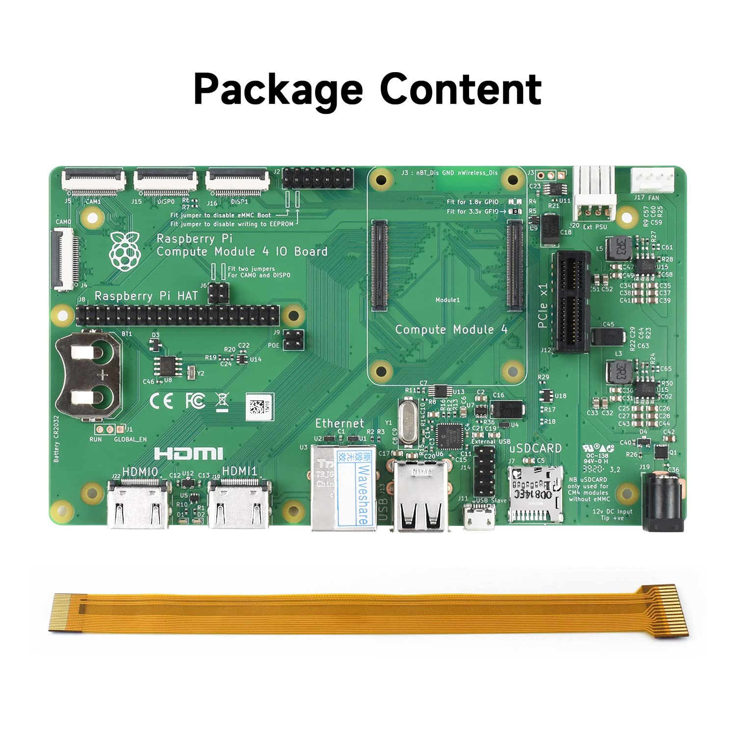 Waveshare Compute Module 4 IO Board Pack with RPi Zero V1.3 Camera Cable 15 CM (No WiFi) Compatible with Raspberry Pi Compute Module 4