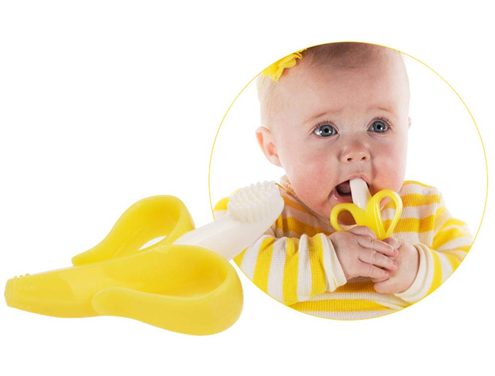 AKOAK 1 Pack Silicone Baby Toothbrush, Stereo Banana Styling Baby Training Toothbrush