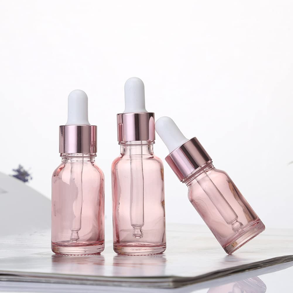 Wresty Pink Glass Dropper Bottles,12 Pack Essential Oil Dropper Bottels Perfume Sample Bottles Cosmetic Container Empty Bottles With Glass Eye Dropper (15ml)