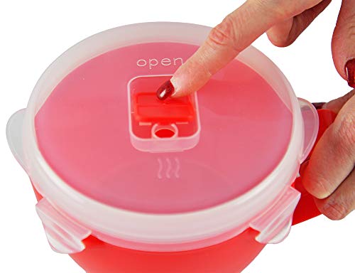 Home-X Microwave Soup Mugs with Lid- Set of 2, Microwave Soup Bowls with Handle and Vented Lid, BPA Free Dishwasher Safe, 32oz Capacity, Set of 2, 7 ¼" L x 5" W x 4" H, Red