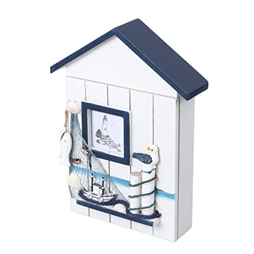 Hemoton Mediterranean Style Key Cabinet Wood Nautical Style Wall Mounted Wooden Key Holder Storage Box Cabinet Style 2