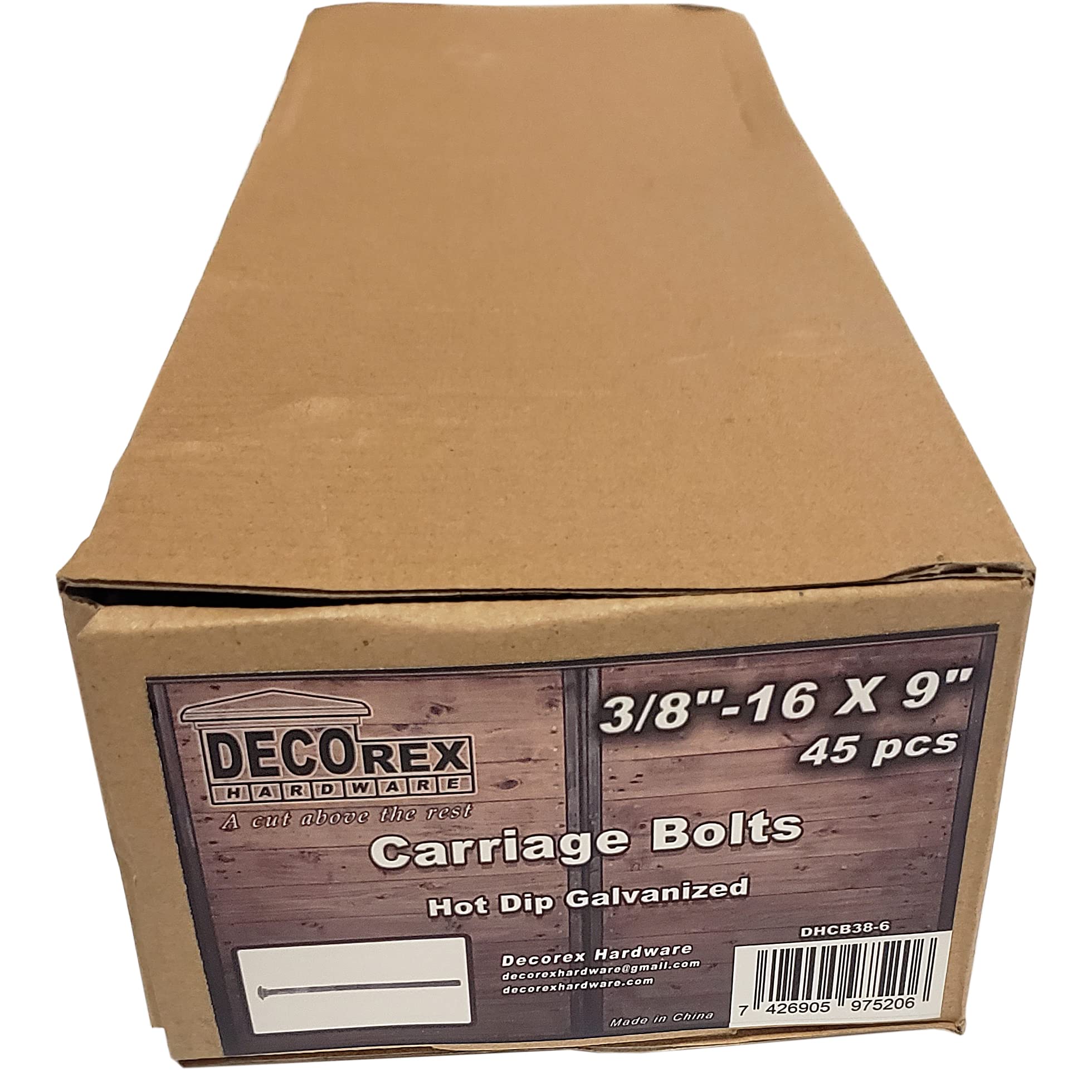 3/8" - 16 x 9 Carriage Bolt | Round Head | Hot Dip Galvanized | 45pcs Box