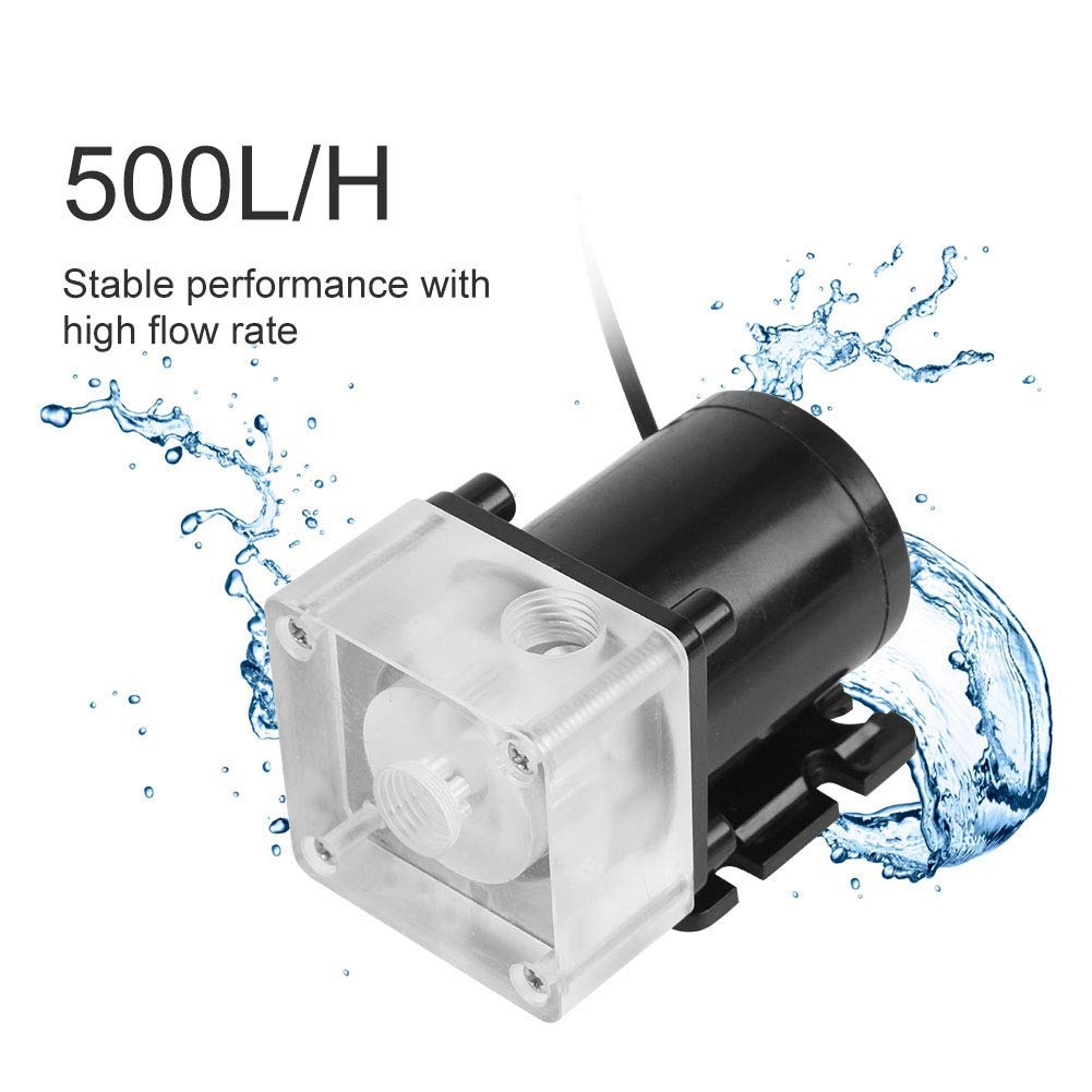 500L/H 10W 12V Water Cooling Pump,Computer Water Cooling Integrated,Noiseless Reservoir Combo with 4 Meters Pump Head G1/4 Thread,Fast Heat Dissipation CPU Cooling