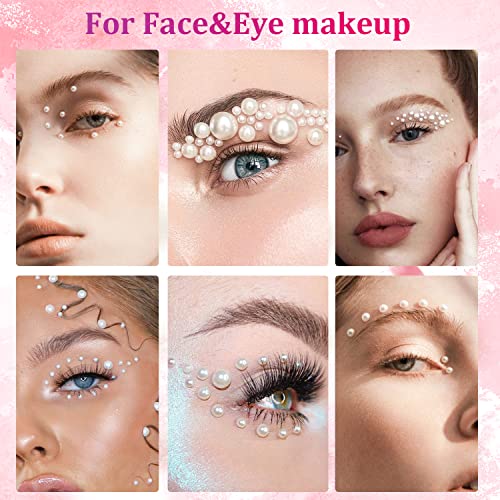 2700 Pcs Flat Back Pearls Kits 1 Box of Flatback White+1 Box of Beige Half Round Pearls with Pickup Pencil And Tweezer for Home DIY And Professional Nail Art, Face Makeup And Craft