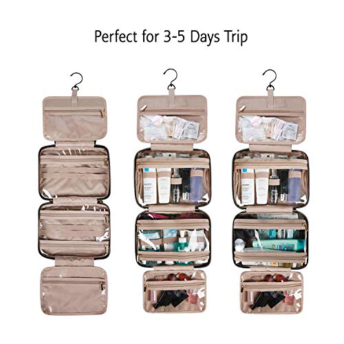 BAGSMART Toiletry Bag Travel Bag with Hanging Hook, Water-resistant Makeup Cosmetic Bag Travel Organizer for Accessories, Shampoo, Full Sized Container, Toiletries, Large-Blue