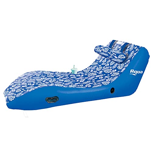 Aqua Ultra-Comfort Floating Pool Chair & Lake Raft with Pillow – 1-Person Heavy Duty Pool Float, Lake Floating Chair – Blue Pineapple Hibiscus