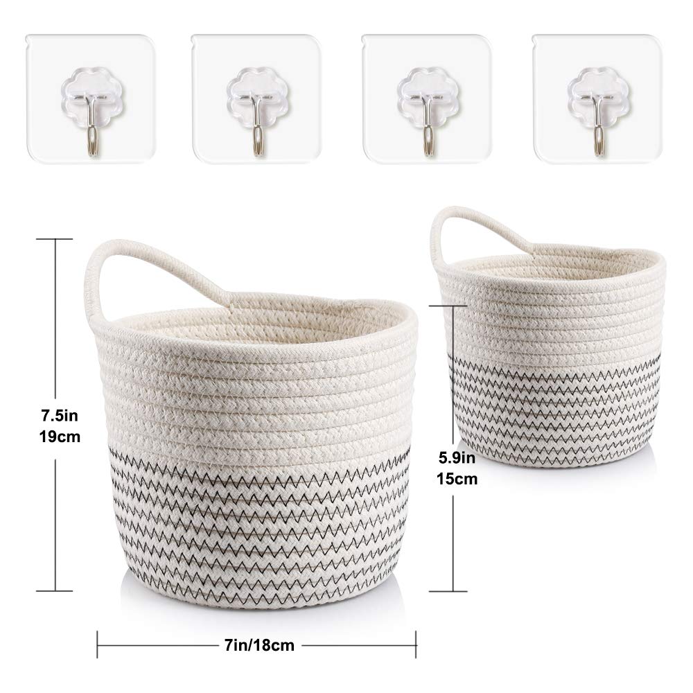 2pack Hanging Basket,100% Natural Cotton,With Free Hooks, Baby Nursery and Home Décor Cotton basket
