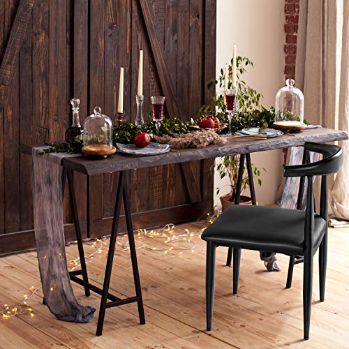 Yaheetech Mid Century Dining Chairs Armless with Backrest Modern Kitchen Chairs Metal Legs Fabric Leather Seat Set of 4, Black