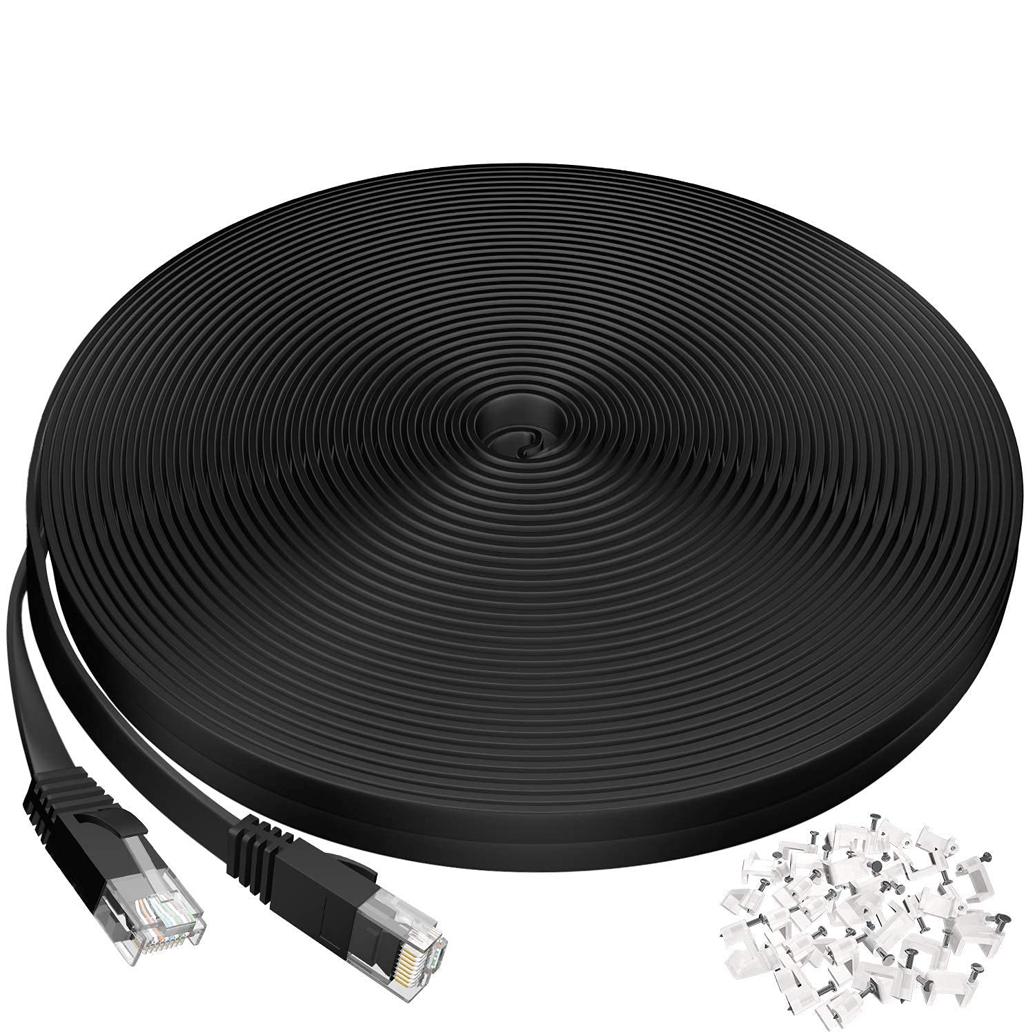 MATEIN Cat6 Ethernet Cable 100ft, Long Flat Internet Cable for Gaming, High Speed Network Cord Compatible with Clips RJ45 Connector Fast Computer LAN Wire Fit for Router,WiFi,PS4,Xbox,Switch,Coupler