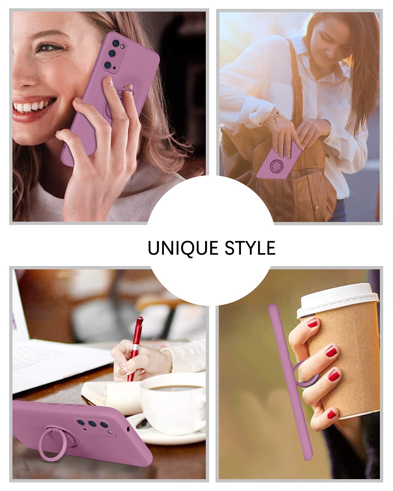 BENTOBEN for Galaxy S20 Case, Phone Case Samsung S20 5G 2020,Slim Silicone Ring Holder Kickstand Support Car Mount Soft Rubber Hybrid Hard Protection Shockproof Bumper Girl Women Cover, Deep Purple