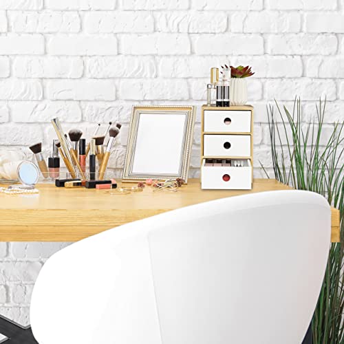 Relaxdays Desk Organiser, 3 Drawers, Bamboo & MDF, Office Storage Box, H x W x D: 21 x 14.5 x 20 cm, White, 1 Item
