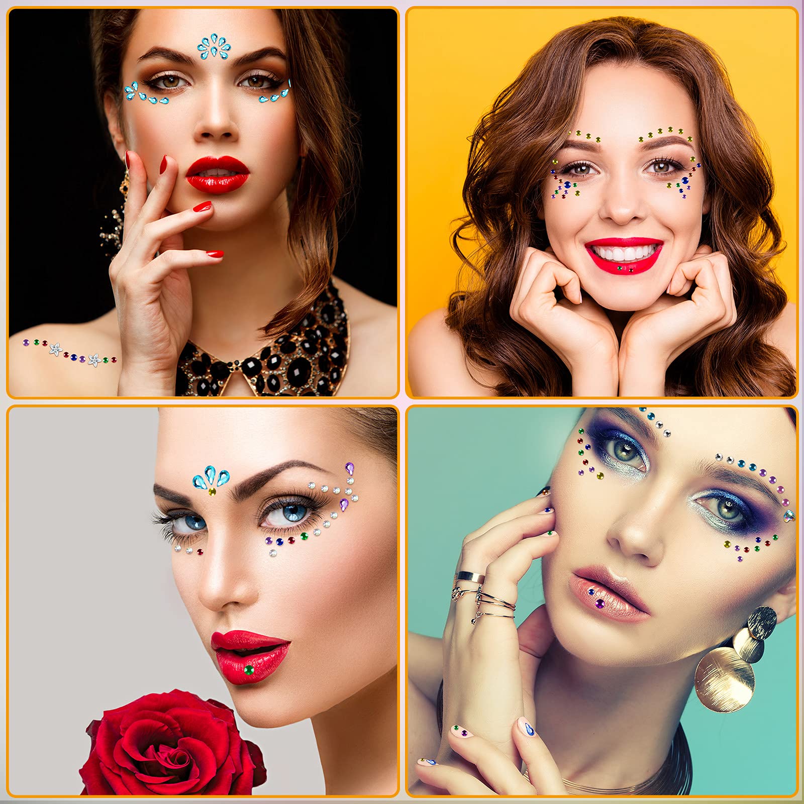 Hicarer 15 Sheets Eye Body Face Nail Gems Rhinestone Stickers Face Gem Festival Self Adhesive Rhinestones Stickers for Women Accessory DIY Makeup Nail Decorations (Chic Style)