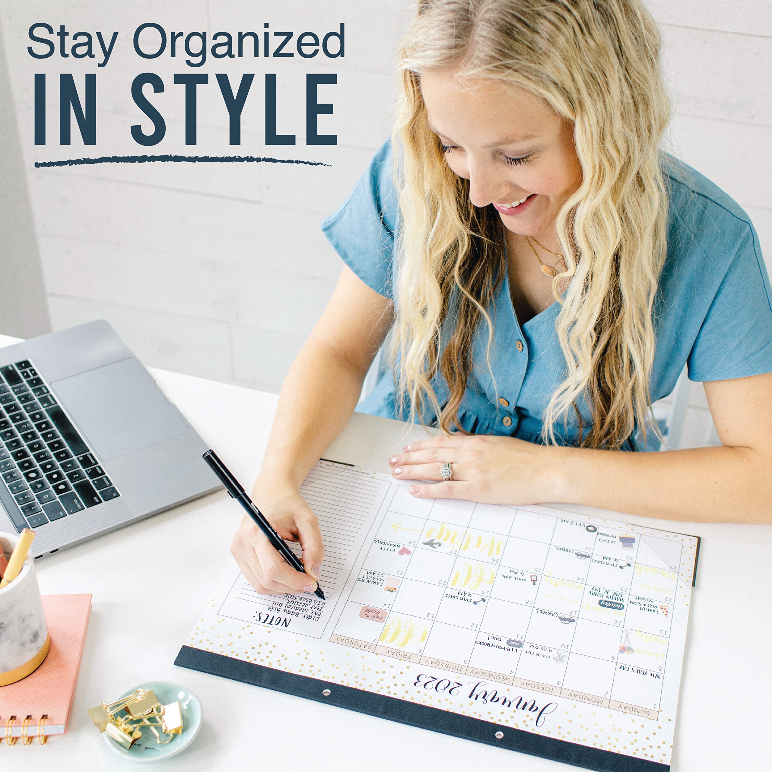 1 Gold Large Desk Calendar 2023-2024 Calendar Desk Pad, 1 Magnetic Weekly Meal Planner Dry Erase Board For Refrigerator, Large Calendar For Wall Calender 2023, Kitchen Conversion Chart