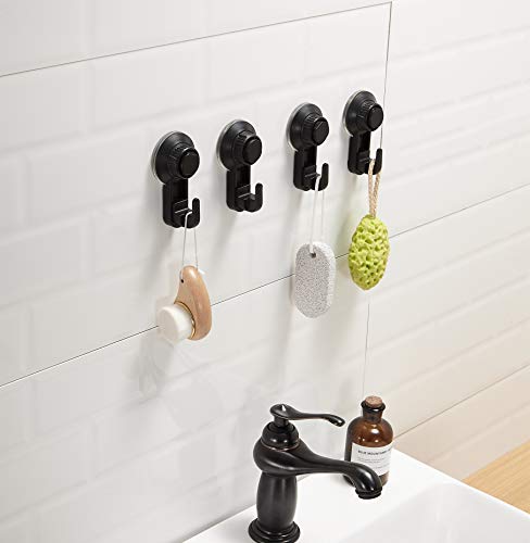 Bestomo Suction Cup Hooks, Heavy Duty Suction Cup Hooks Waterproof and Oilproof, Bathroom Kitchen Wall Hooks Hanger for Towel Loofah, Reusable Shower Suction Hooks - 2 Packs(Black) (Black, Small)