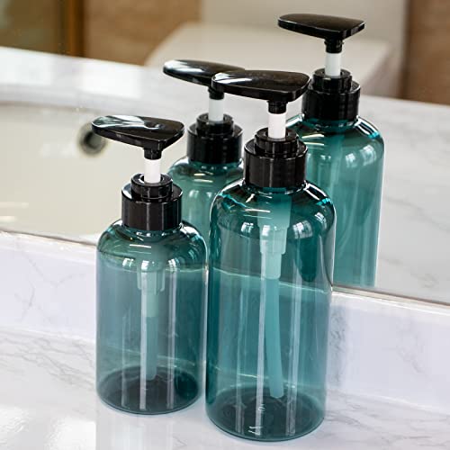 Kimqi Pump Bottles for Shampoo and Conditioner, Soap, and Lotion (2PCS 16 OZ and 2PCS 10 OZ, Blue)
