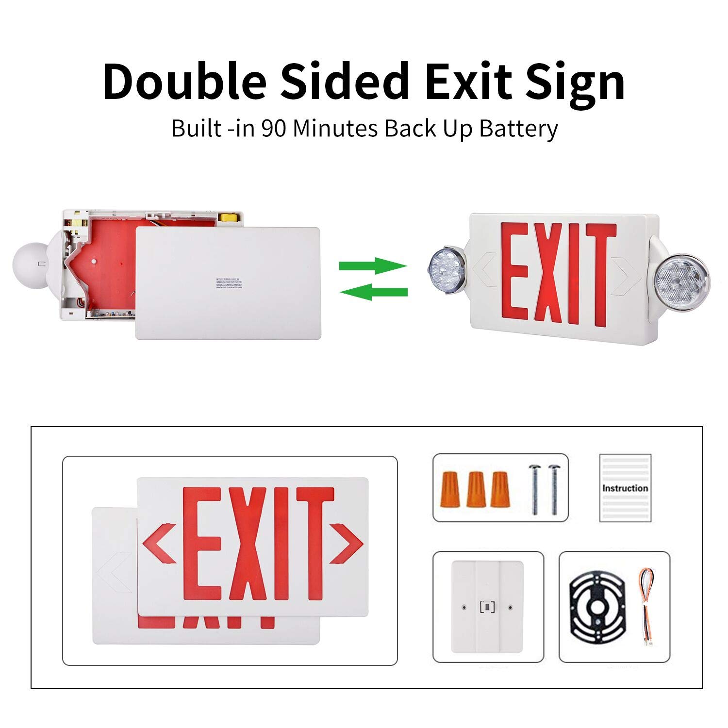 AKT LIGHTING Emergency Exit Light, Adjustable Two LED Head Exit Sign Light, Commercial Emergency Exit Lighting Combo with Back-up Battery for Business UL Certificated(Red, 6 Pack)