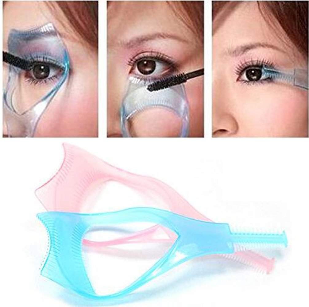 2PCS 3 in 1 Mascara Tool Plastic Makeup Eyelash Shield Applicator Guide with Eyelash Assist Comb Brush Guard Eyelashes Brush for Women Girls (Color Random)